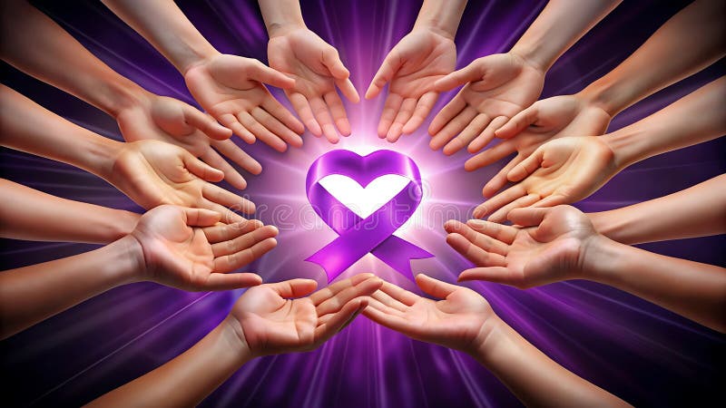Circle of Hands Holding a Glowing Heart Symbol Stock Illustration ...