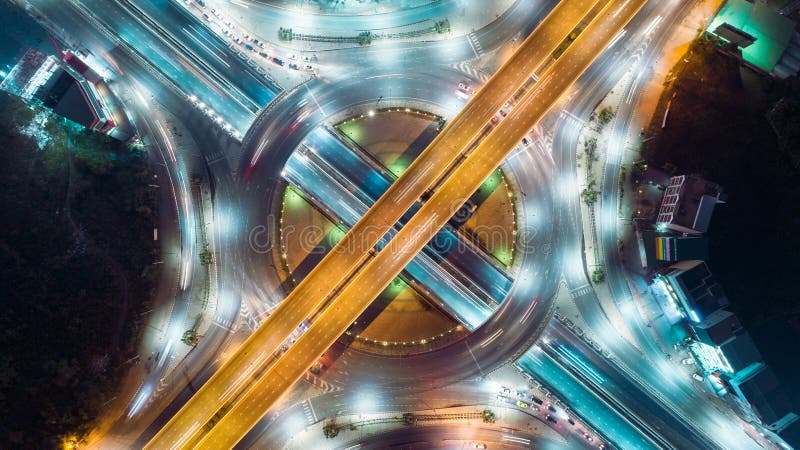Circle of Highway Road Intersection at Dusk for Transportation ...