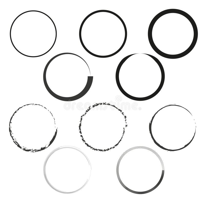 Circle Icons Set. Simple Geometric Shapes. Continuous and Broken Lines ...