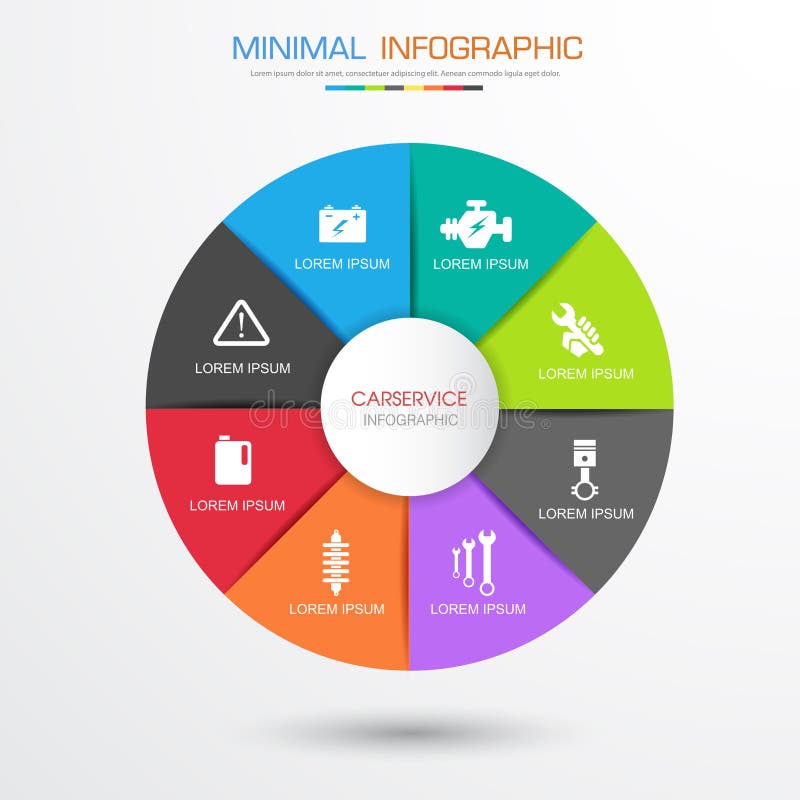 Circle Infographic Elements with Car Service Icon on Full Color ...