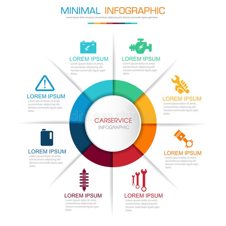 Circle Infographic Elements with Car Service Icon on Full Color ...