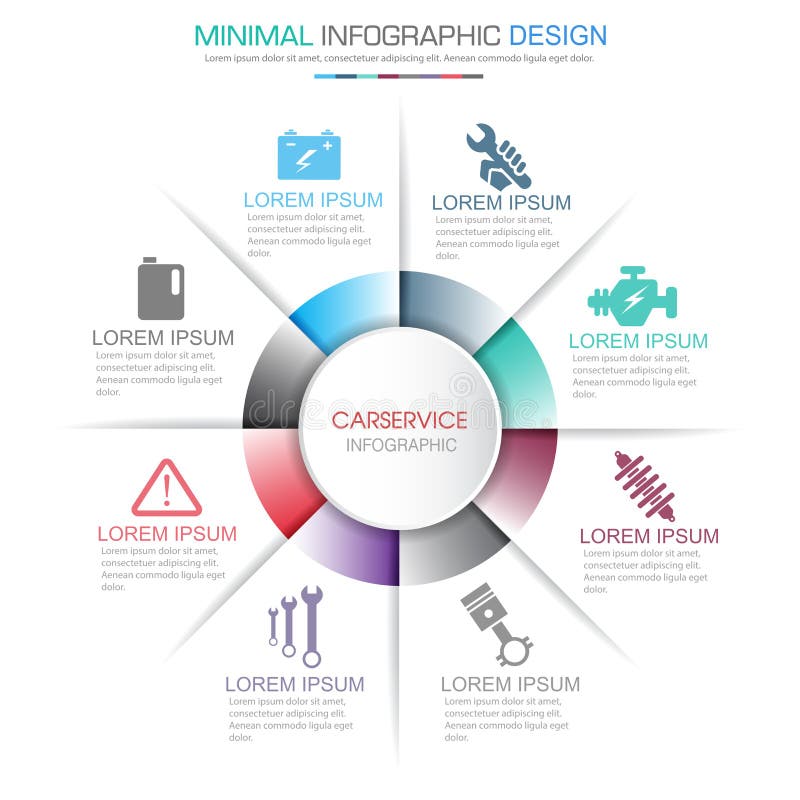 Circle Infographic Elements With Car Service Icon On Full Color ...