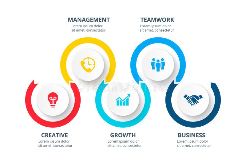 Circle Process Template Diagram with 4 Steps or Options. Four Circles ...