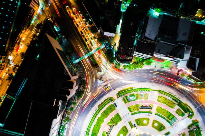 Circle Junction Traffic Road with Car Light Movement Stock Photo ...