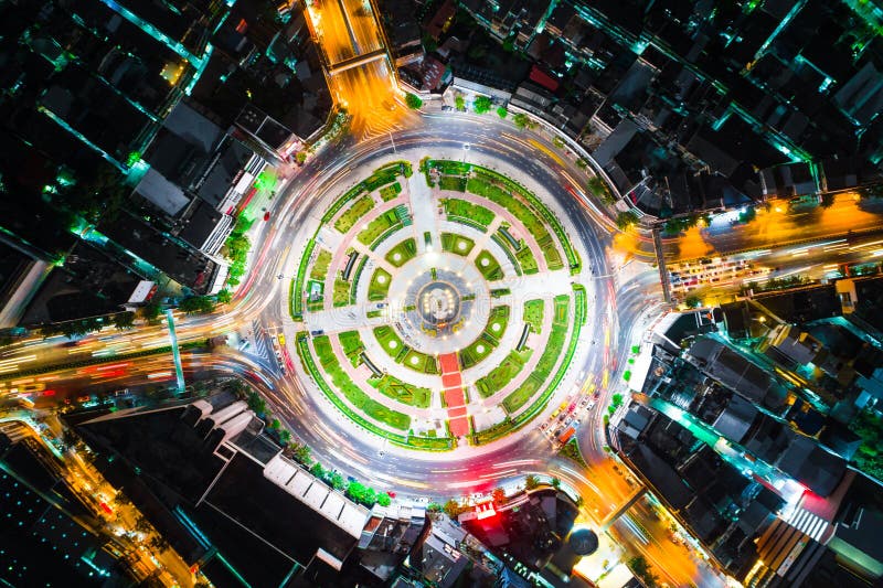 Circle Junction Traffic Road with Car Light Movement Stock Image ...