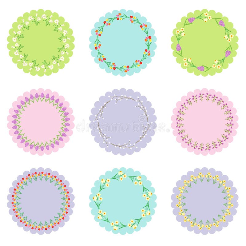 Circle Labels with Flower Frames Stock Illustration - Illustration of ...