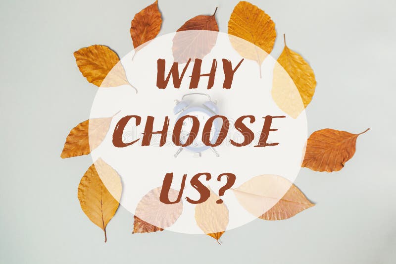 Circle of Leaves with the Words Why Choose Us Written Around it Stock ...