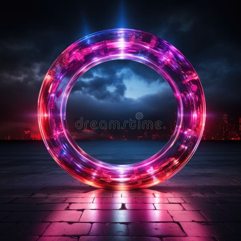 Circle LED Neon Light Against a Sky Stock Illustration - Illustration ...