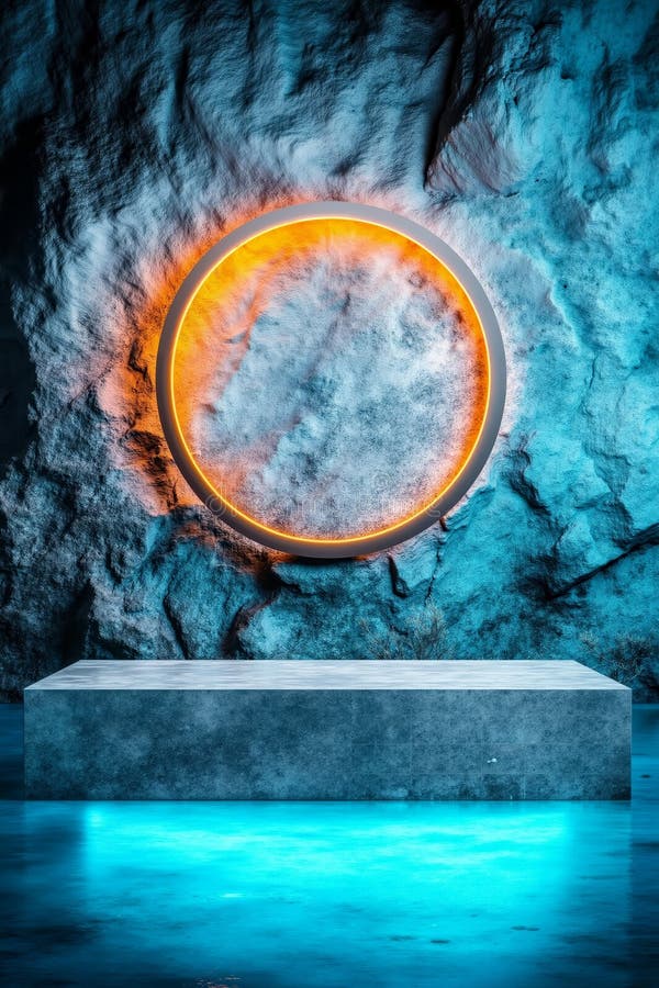 A Circle of Light in the Middle of a Concrete Platform in a Cave Stock ...