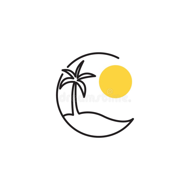 Circle Line with Coconut Tree and Sunset Logo Symbol Icon Vector ...