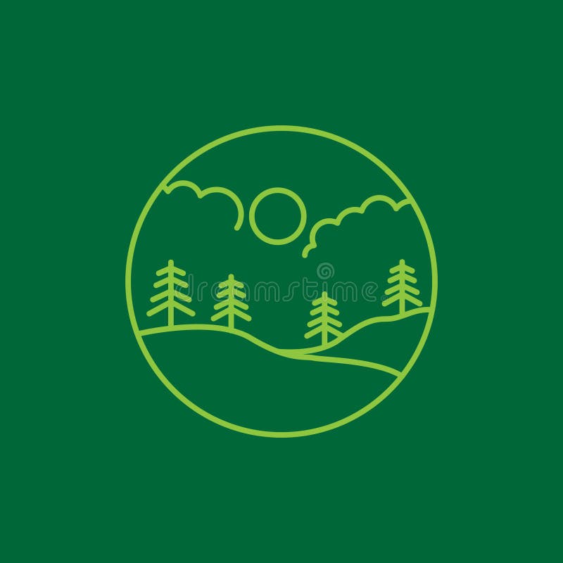 Circle Line with Panoramic Hill and Trees Logo Design Vector Graphic ...