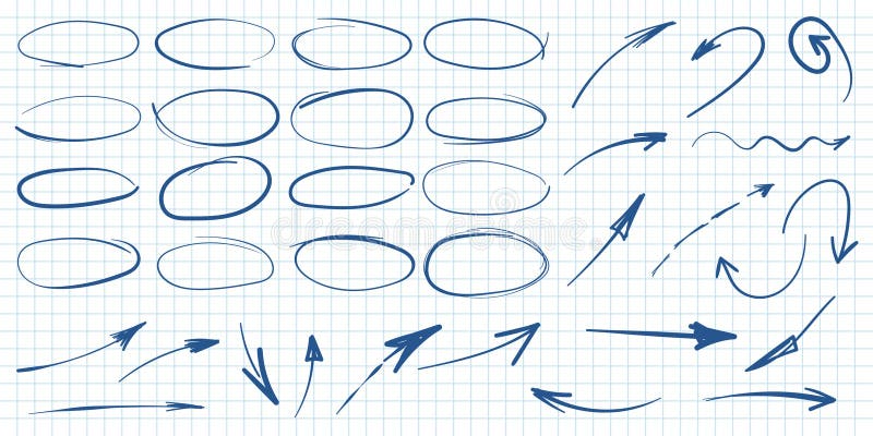 Circle Line Sketch and Arrow Icon in Hand Drawn Style. Circular ...