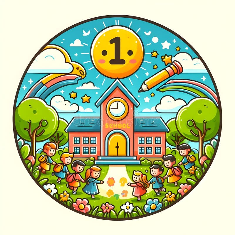 Circle Logotype Illustration of Children and Teachers Representing a ...