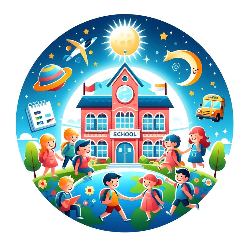 Circle Logotype Illustration of Children and Teachers Representing a ...