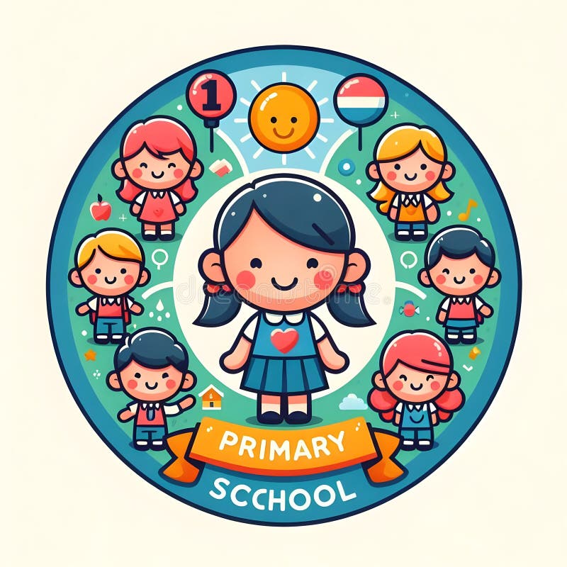 Circle Logotype Illustration of Children and Teachers Representing a ...