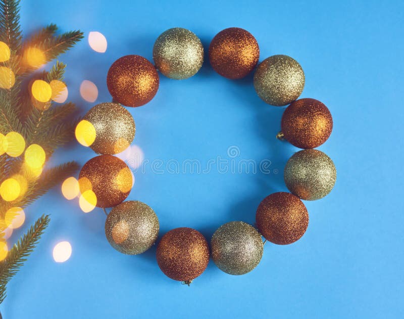Circle Made with Christmas Balls on Blue Background Stock Image - Image ...