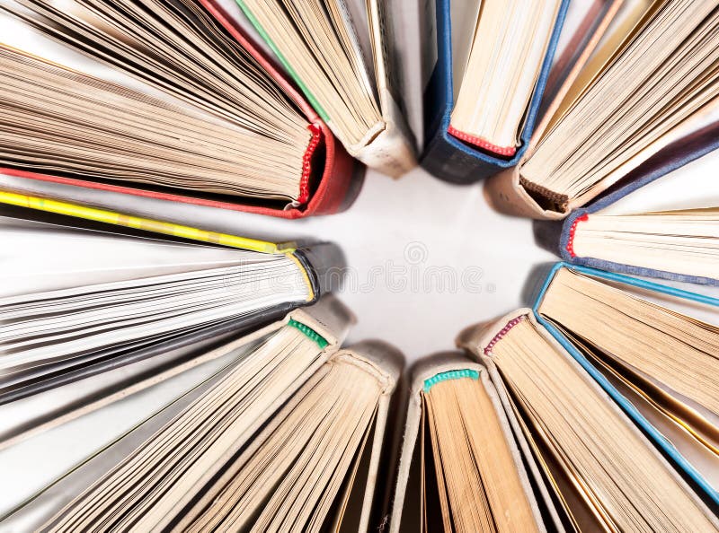 The Circle Made of Old Hardback Books on White Table, Top View. Search ...