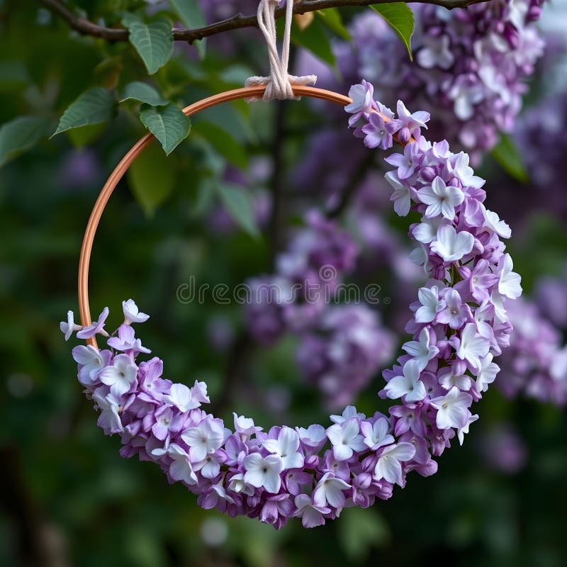 Circle Made of Violet and White Lilac Hangs from the Tree Stock ...
