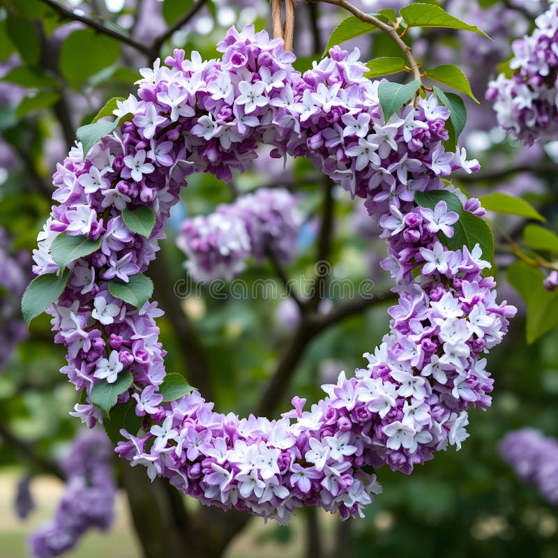 Circle Made of Violet and White Lilac Hangs from the Tree Stock ...