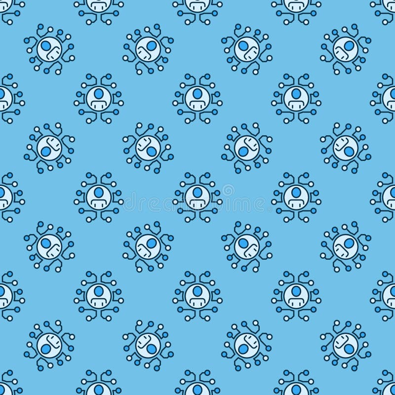 Circle with Man Inside Digital Brain Vector Blue Seamless Pattern Stock ...