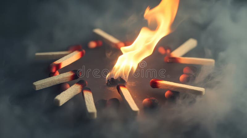Circle of Matches Ignited by a Single Flame Symbolizing Unity and ...