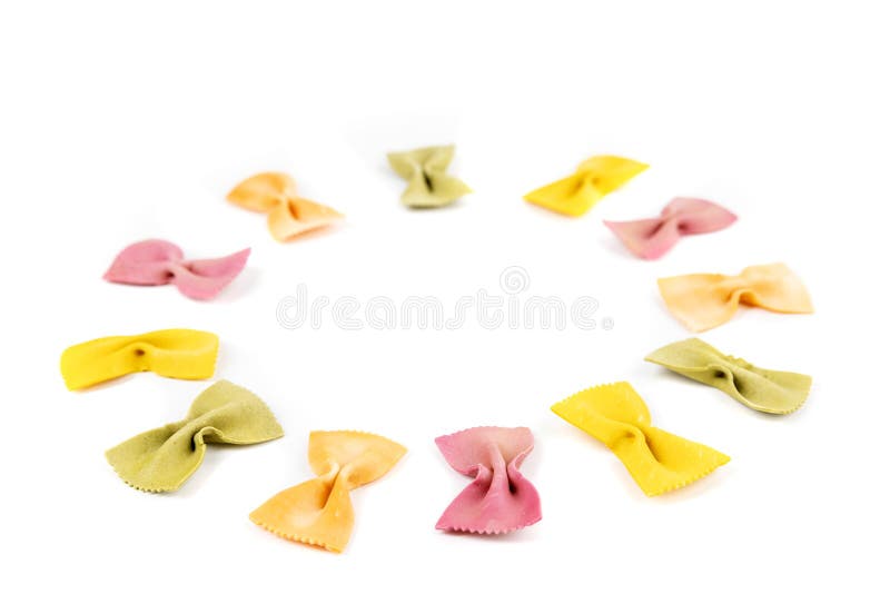 Circle of Multicolored Green Yellow and Red Bowtie Pasta Stock Image ...