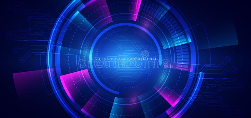 Circle Neon Blue and Pink Light Ray on Dark Blue Background ...