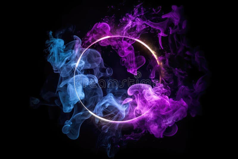Circle of Neon Purple with Smoke on Dark Background. Generative AI ...