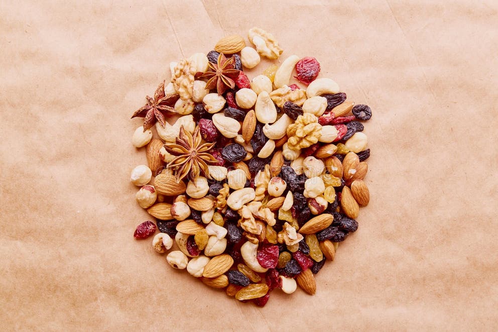 Circle of Nuts Pile on Natural Rustic Backround Stock Photo - Image of ...