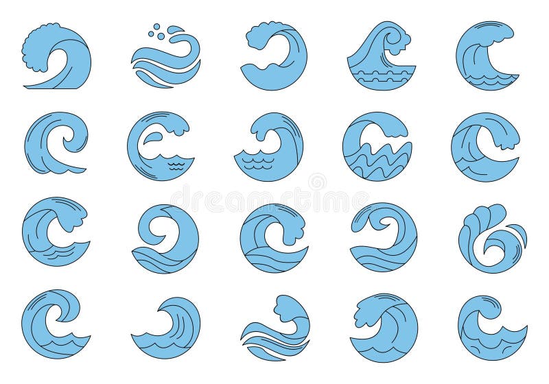 Circle Ocean Wave Icon Element Set Stock Vector - Illustration of line ...