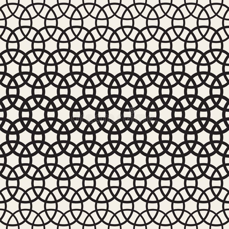 Circle Overlapping Shapes Lattice. Vector Seamless Black and White ...