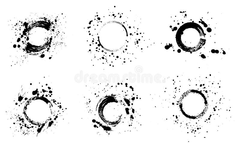 Circle with Paint Brush, Splash, Spray Elements. Set of Artistic ...
