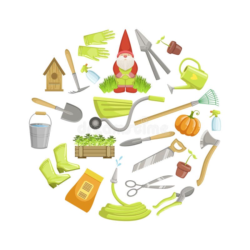 Circle of Different Garden Tools. Vector Illustration. Stock Vector ...
