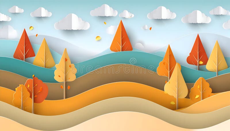 Circle Pattern in Paper Autumn Craft Style Background on Digital Art ...