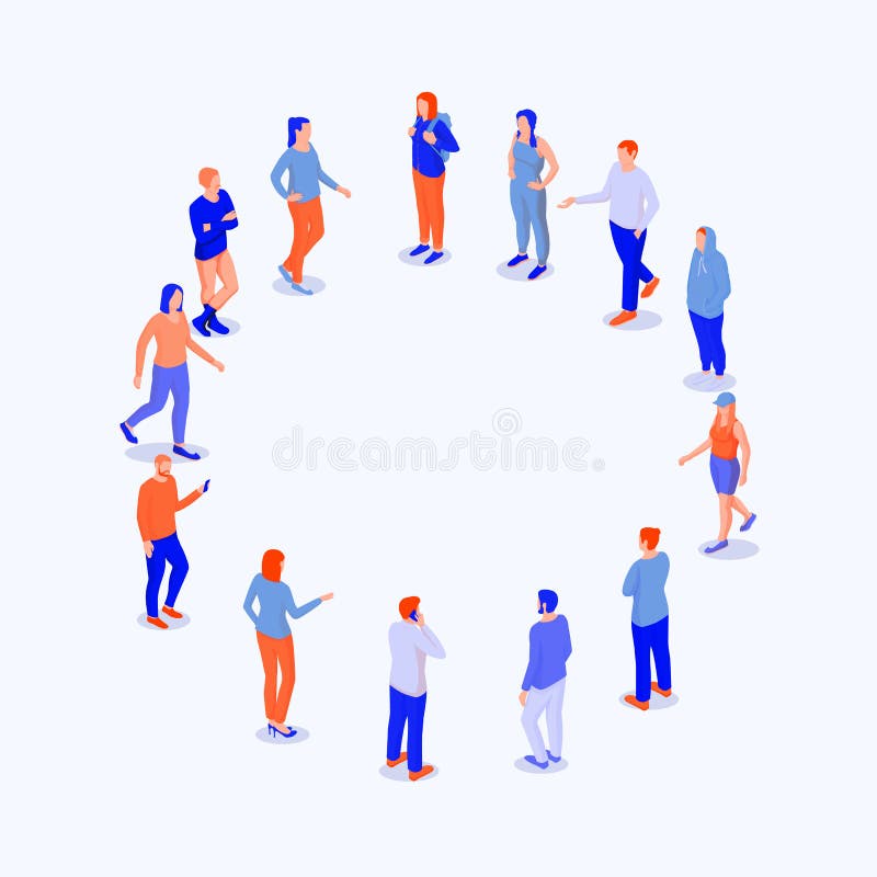 Circle People Discussing Plans and Projects Isometric. Working Team ...