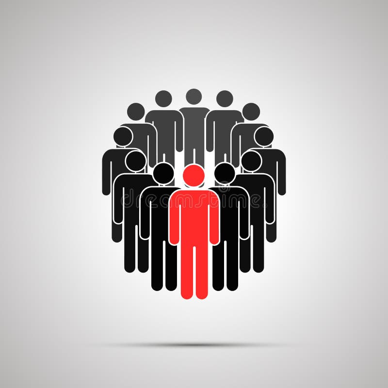 Circle of People Silhouette with Red Leader, Simple Black Icon with ...