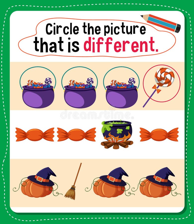 Circle the Picture that is Different Activity for Kids Stock Vector ...