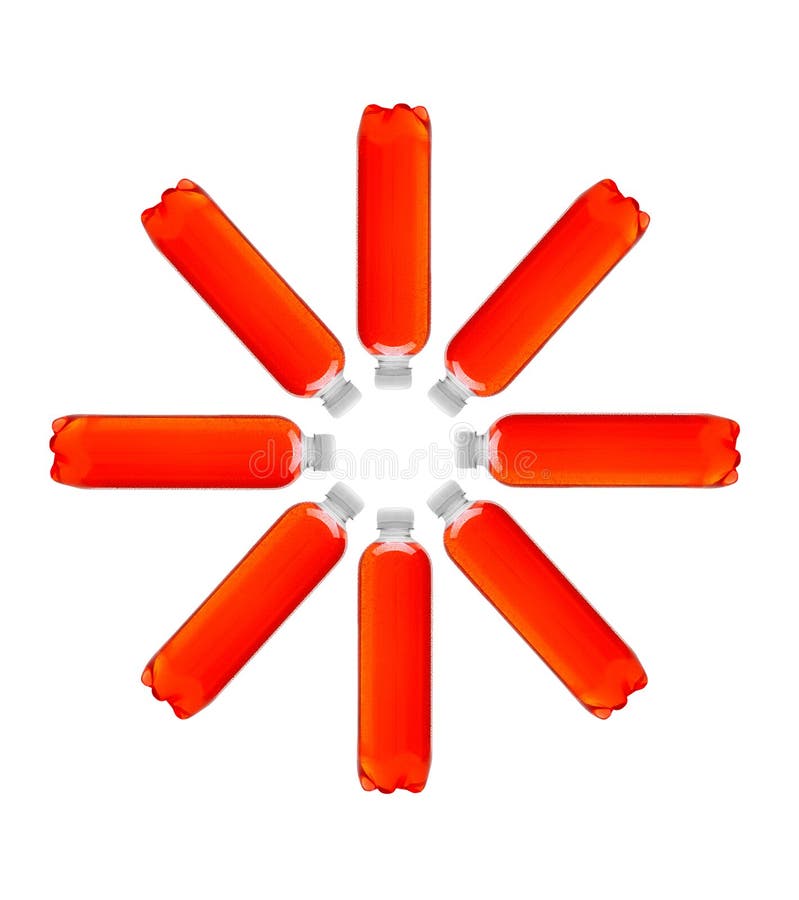 Circle of Plastic Bottles with Red Beverage Stock Photo - Image of ...