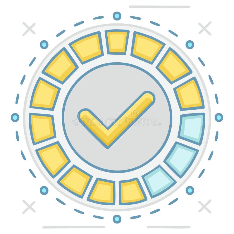 Circle Progress Indicator with Large Yellow Checkmark and Segmented Progress Bar Stock Vector ...