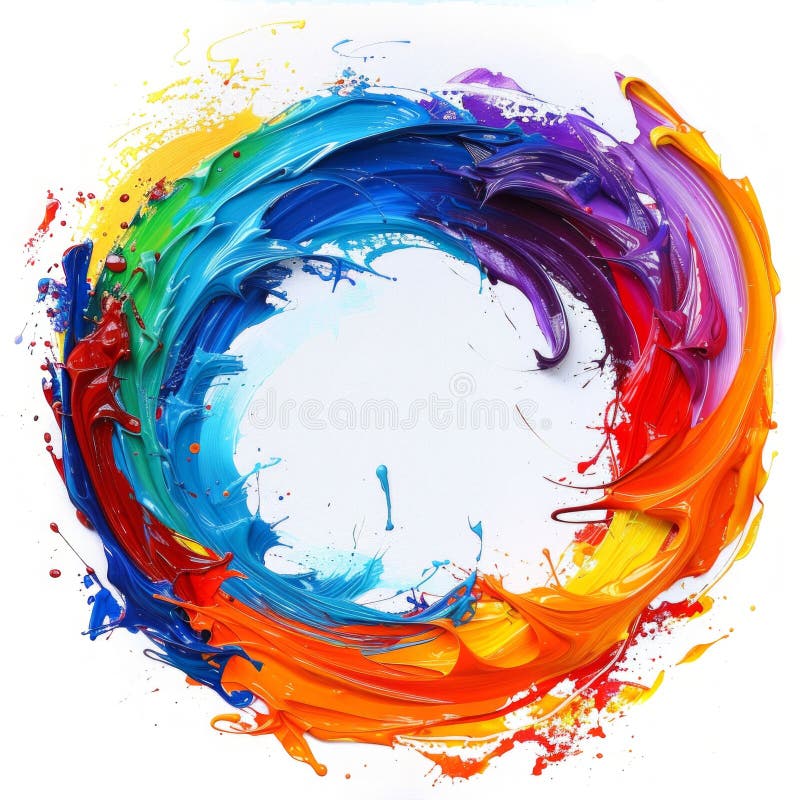 Circle of Rainbow Paint Splashes on White Background. Generative Ai ...