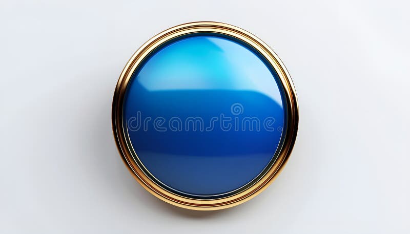 Circle Realistic Glossy Blue Button, Golden Ring, Icon Isolated. Metal ...