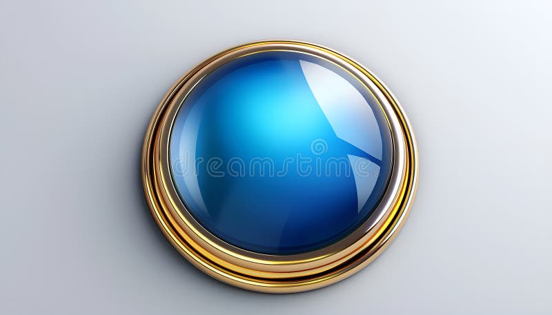 Circle Realistic Glossy Blue Button, Golden Ring, Icon Isolated. Metal ...