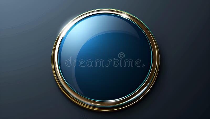Circle Realistic Glossy Blue Button, Golden Ring, Icon Isolated. Metal ...