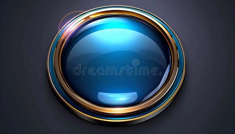 Circle Realistic Glossy Blue Button, Golden Ring, Icon Isolated. Metal ...