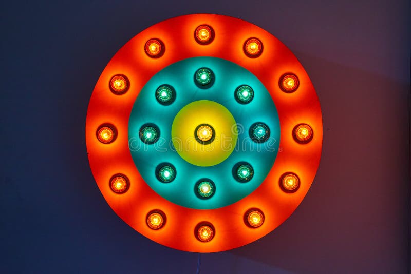 Circle Red, Blue, and Yellow Neon Light on Wall Stock Image - Image of ...