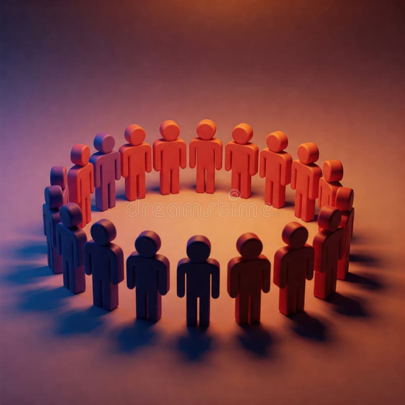 A Circle of Red Figures of People Under the Light. Stock Image - Image ...