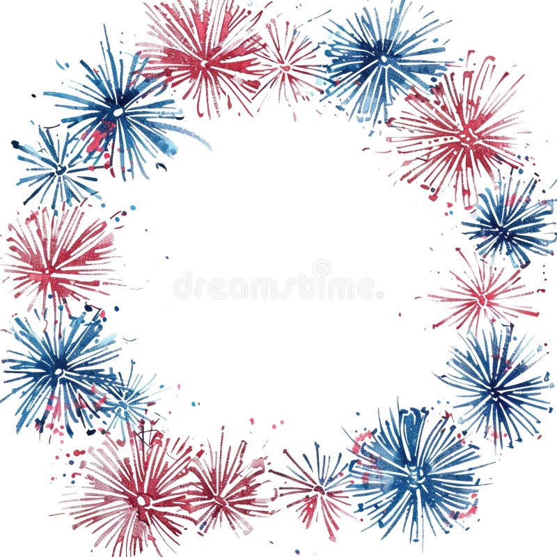 Circle of Red, White, and Blue Firework on Background. Watercolor Image ...