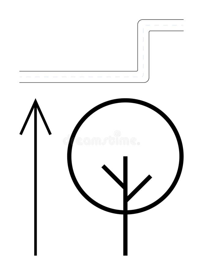 Minimalistic Geometric Line Art with a Circle, Arrow, Tree, and Right ...