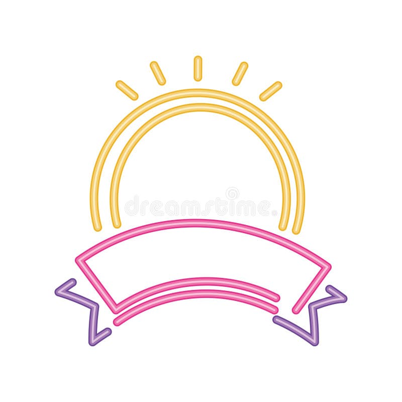 Circle and Ribbon Neon Light Label Stock Vector - Illustration of frame ...
