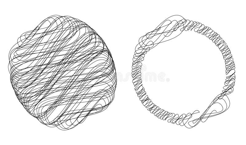 Circle and Ring Sketch, Doodle, Scrawl Random Lines Vector Elements ...